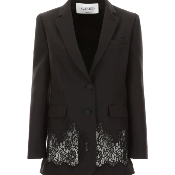 Valentino | Jackets & Coats | Valentino Black Lace Trim Blazer | Poshmark